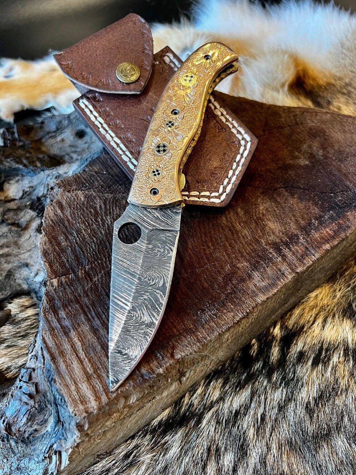 Custom Handmade Damascus Steel Folding Pocket Knife with Hand Engraved ...