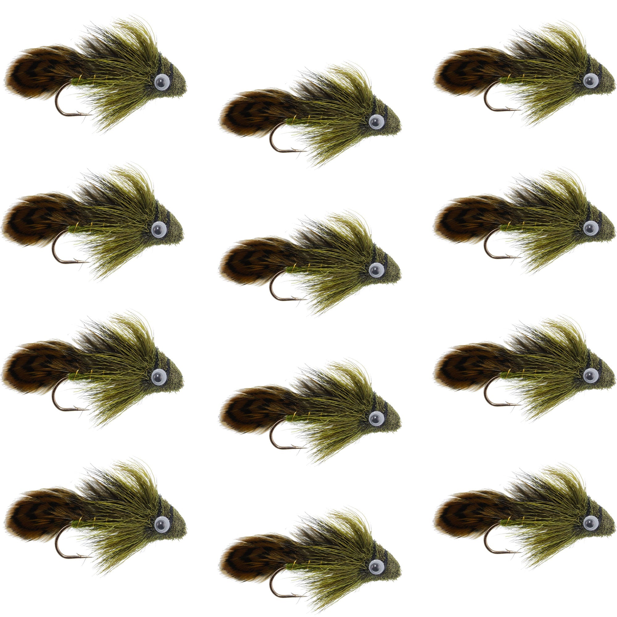 Big Eye Olive Sculpin Streamer Flies - 1 Dozen - Hook Size 2 – Creek ...