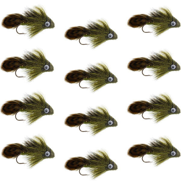 Big Eye Olive Sculpin Streamer Flies - 1 Dozen - Hook Size 2 – Creek ...
